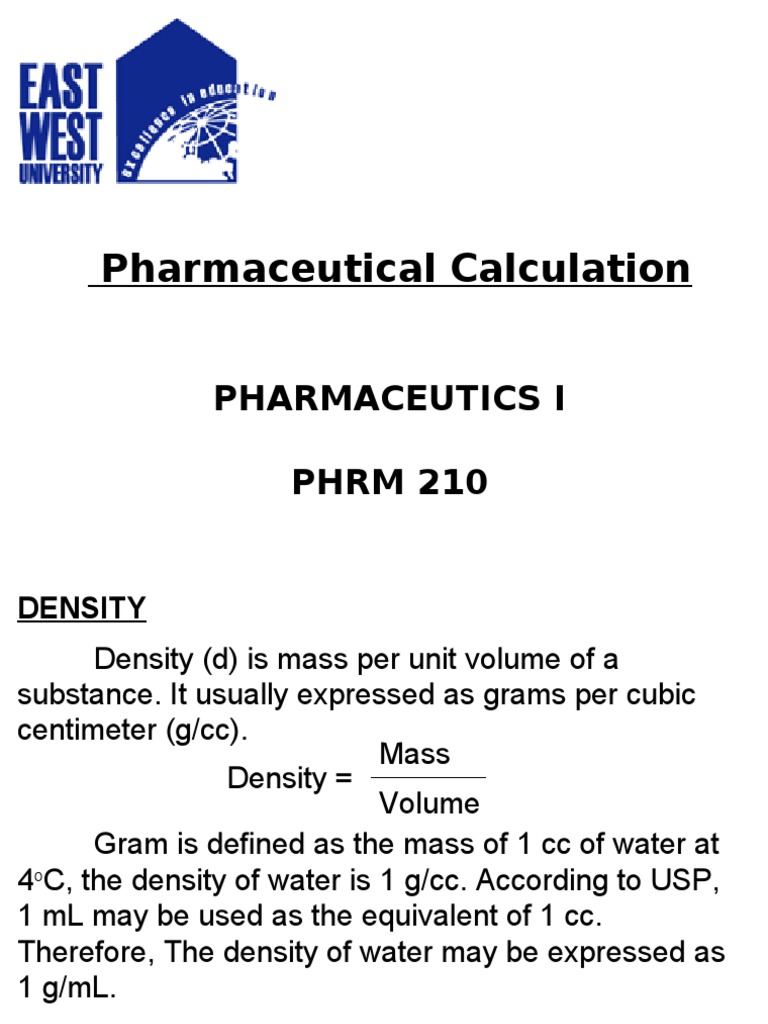 Pharmaceutical Calculation | PDF | Mole (Unit) | Mass Concentration ...