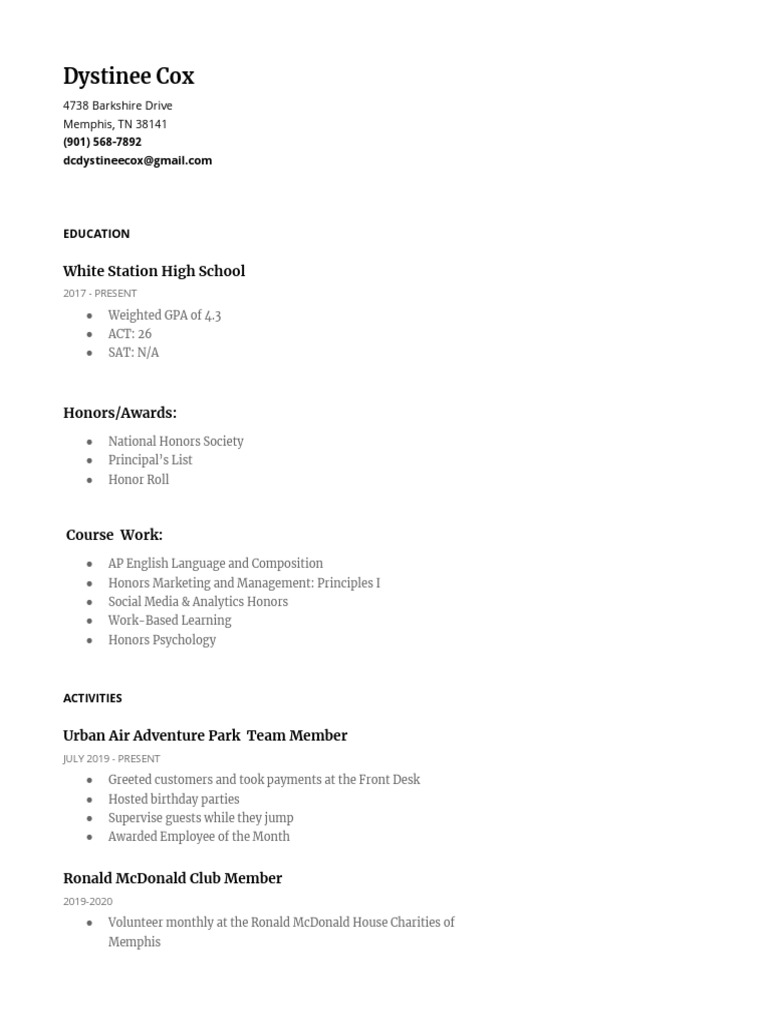Dystinee Cox Resume 1 | PDF