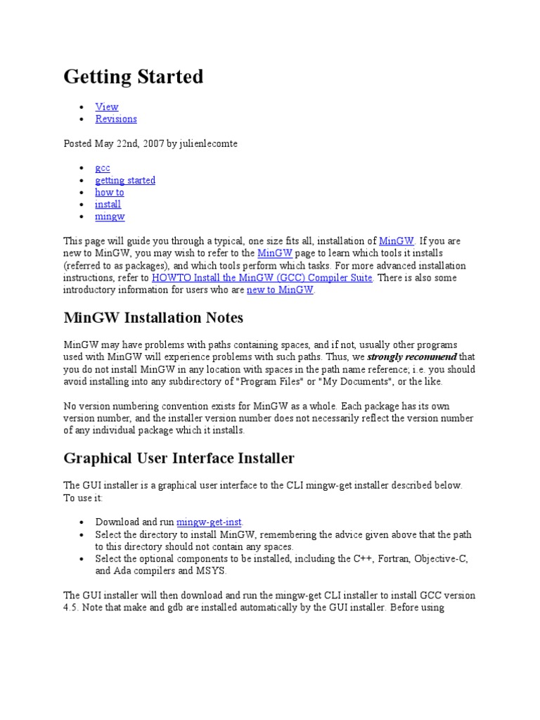 Getting Started Mingw Pdf Command Line Interface Information