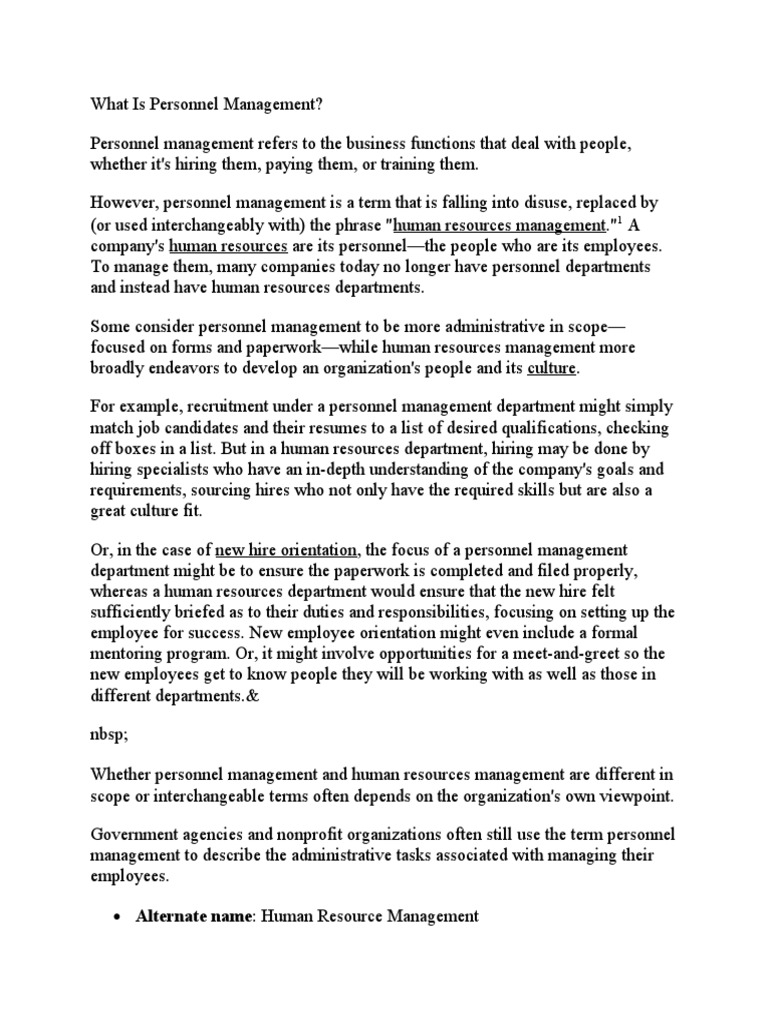 Functions of Personnel Management | PDF | Human Resource Management ...