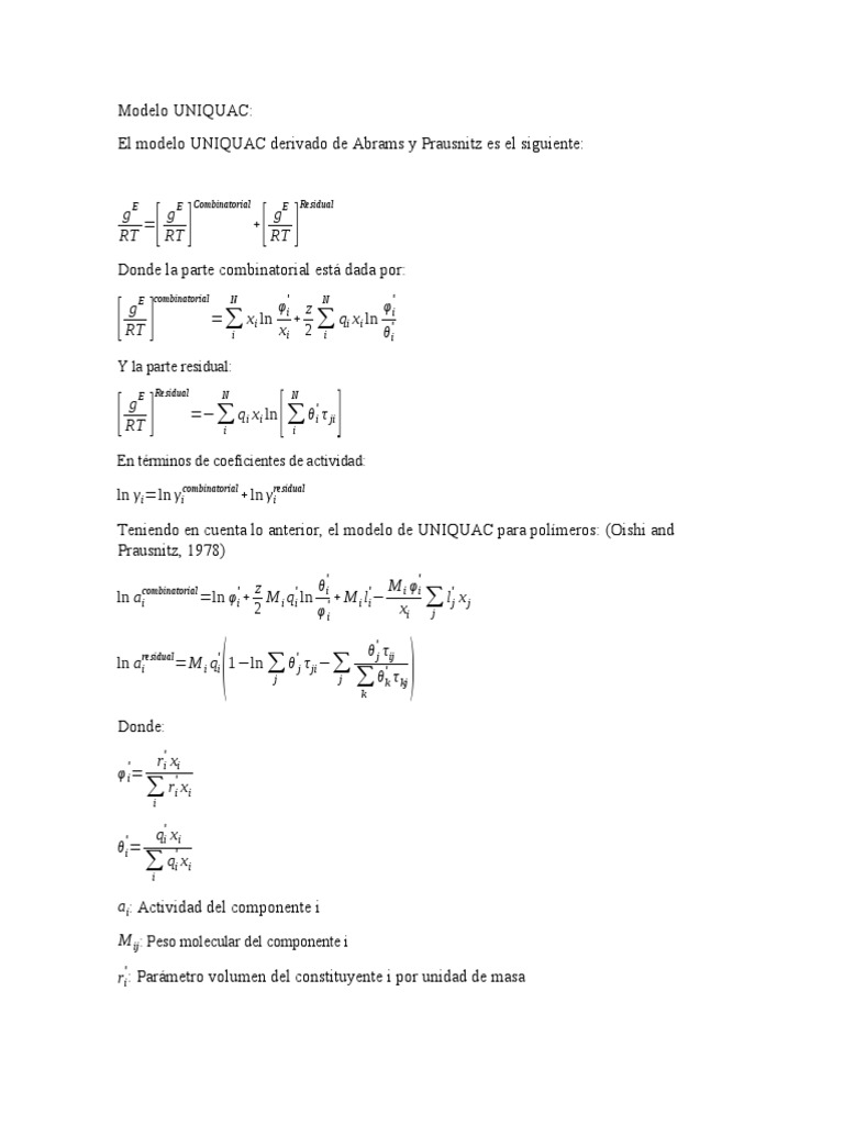 Modelo UNIQUAC | PDF | Química | Química Física