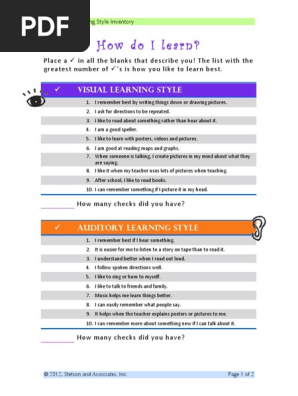 Learning Style Quiz Printable Pdf