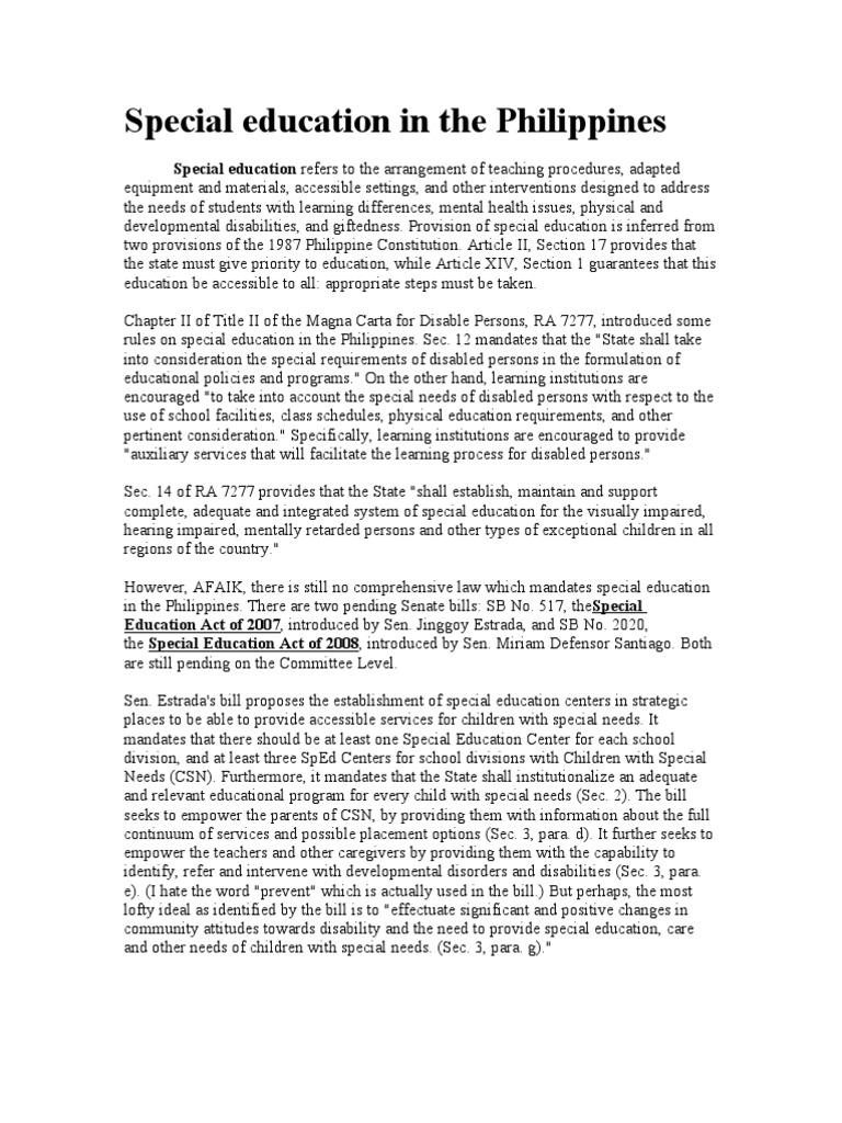 Special Education In The Philippines PDF Special Education