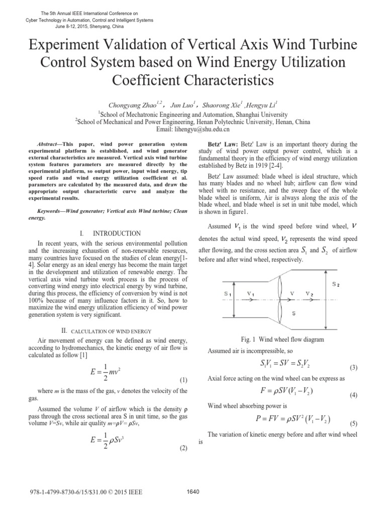 Experiment Validation of Vertical Axis Wind Turbine Control System ...