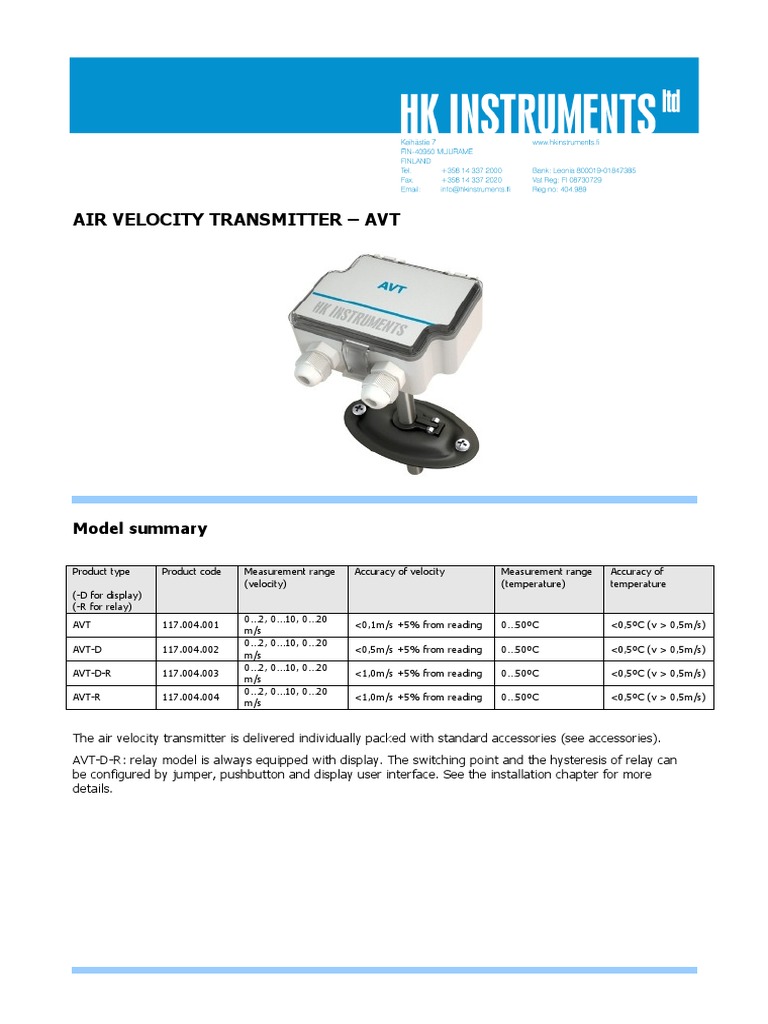 AVT - Air Velocity Transmitter | PDF | Relay | Power Supply