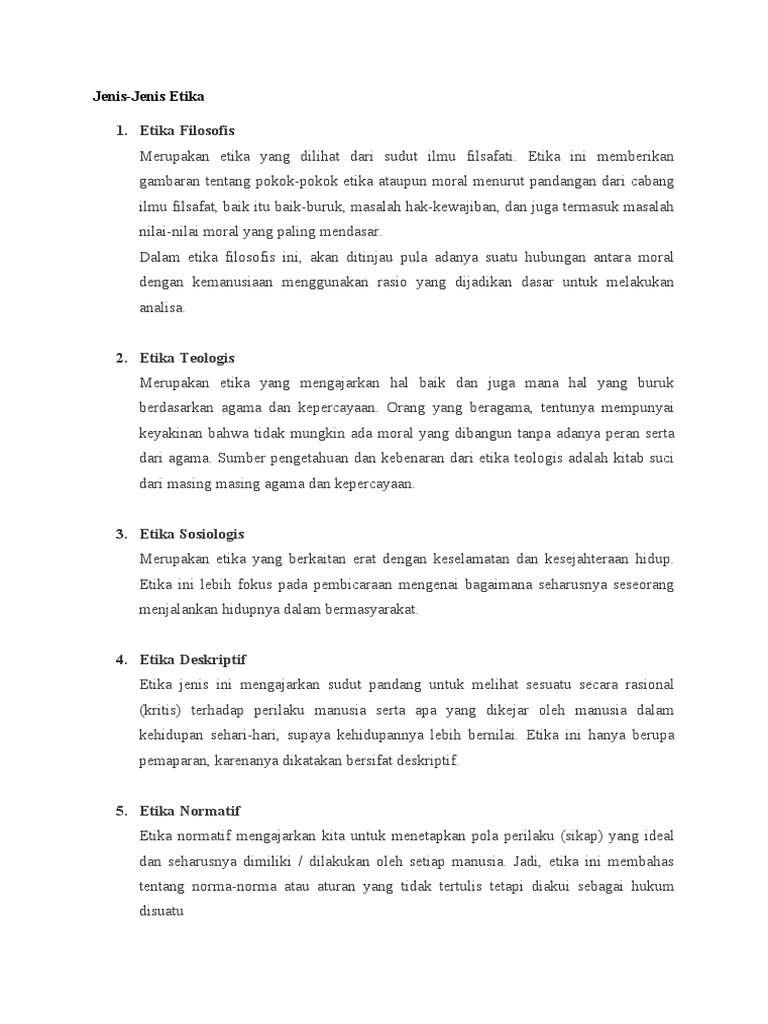 Jenis-Jenis Etika dalam Filsafat | PDF