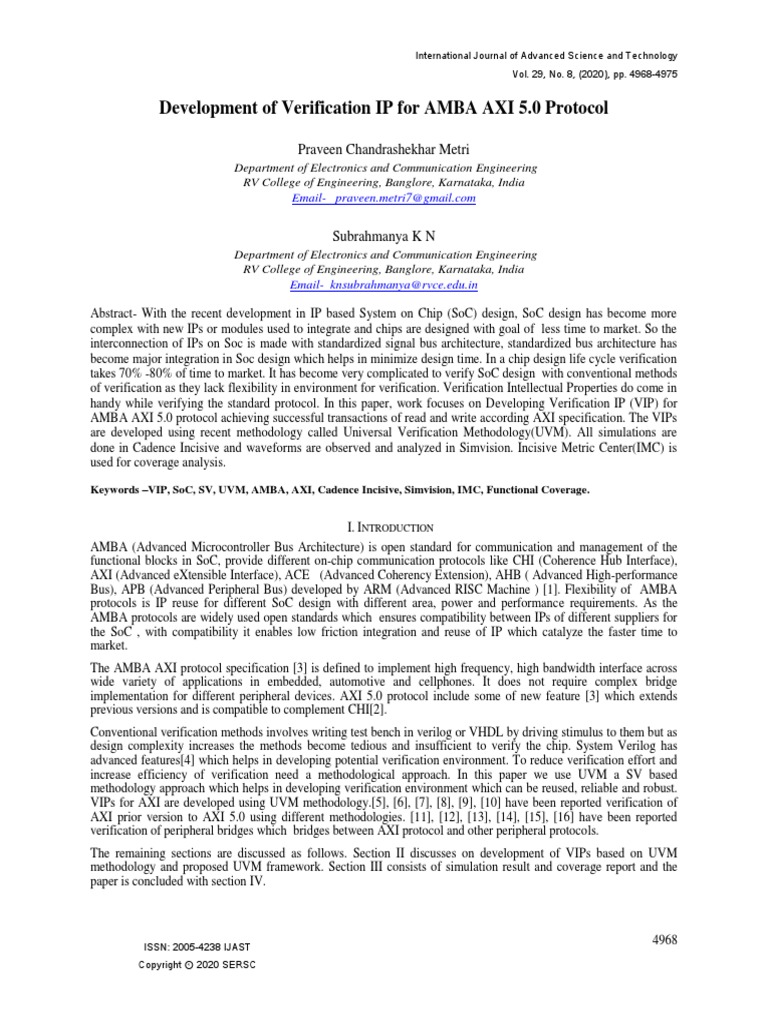 Development of Verification IP For AMBA AXI 5.0 Protocol: Praveen Chandrashekhar Metri | PDF ...