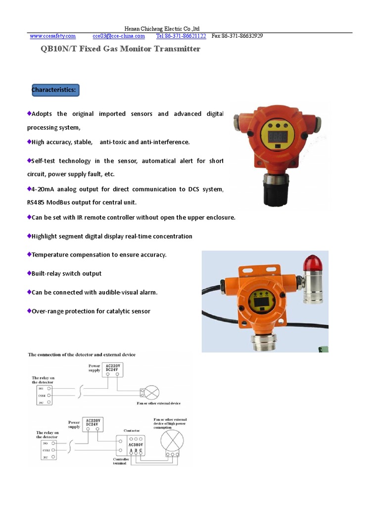 QB10N Fixed Gas Monitor | PDF | Sensor | Electrical Engineering