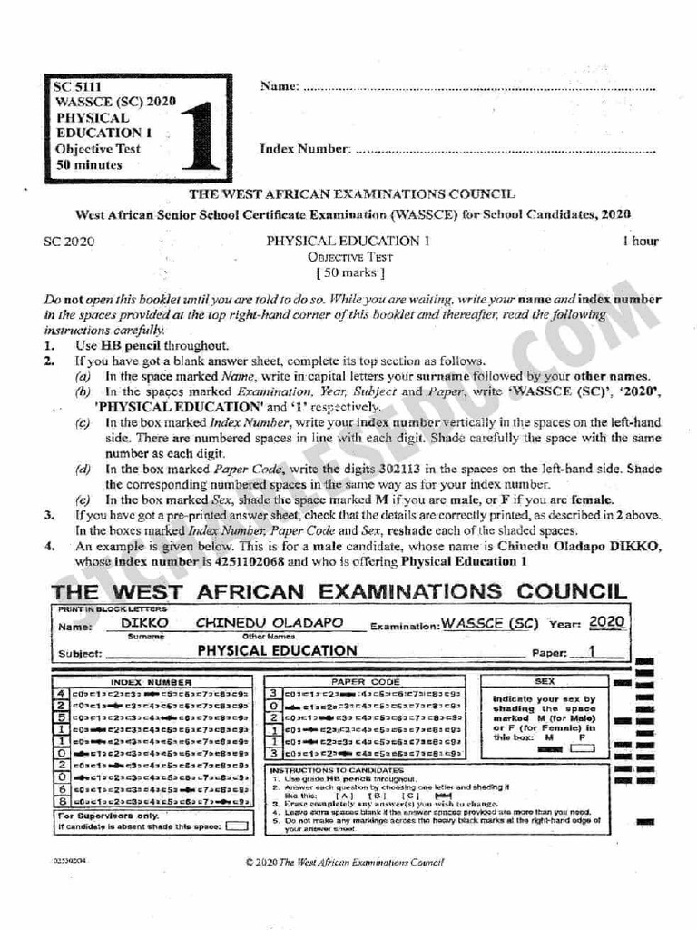 WAEC Past Questions and Answer On Physical Education PDF Free | PDF ...