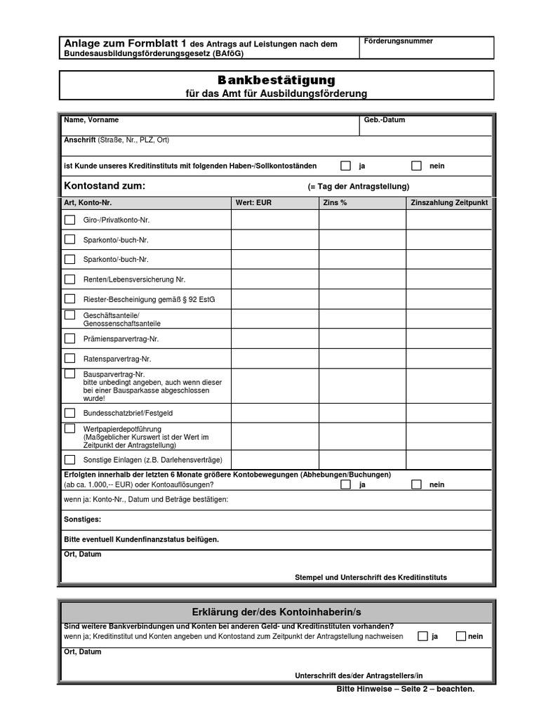 Bafoeg Bankbestaetigung | PDF