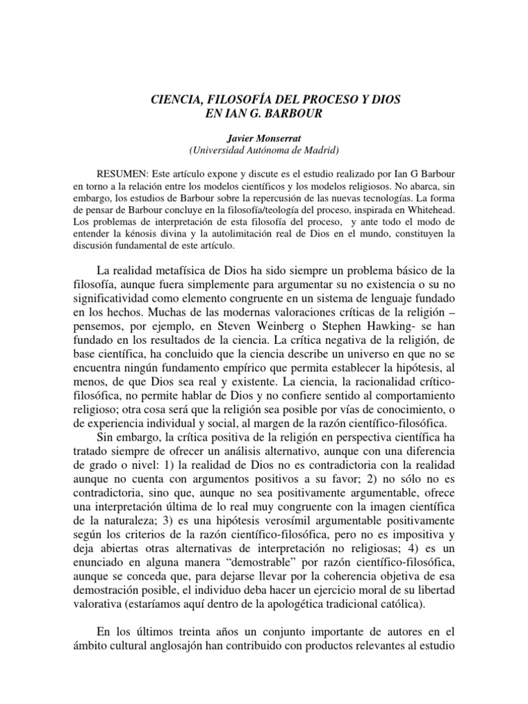 Ciencia y Religión en Ian G. Barbour | PDF