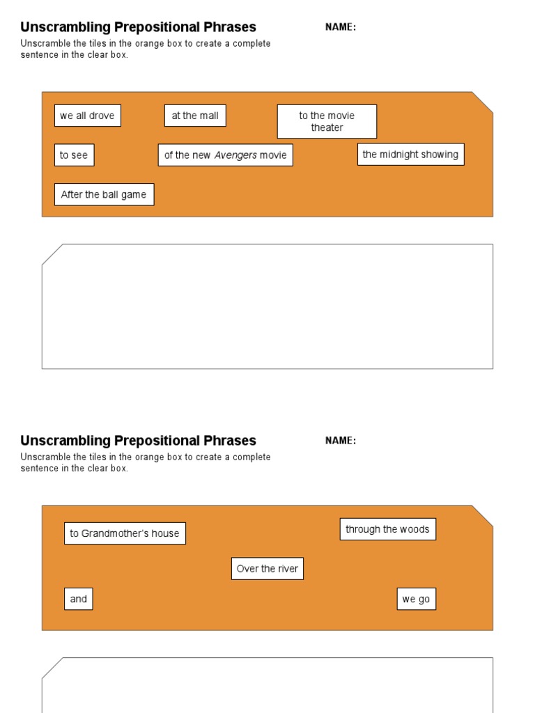 Unscrambling Prepositional Phrases | PDF