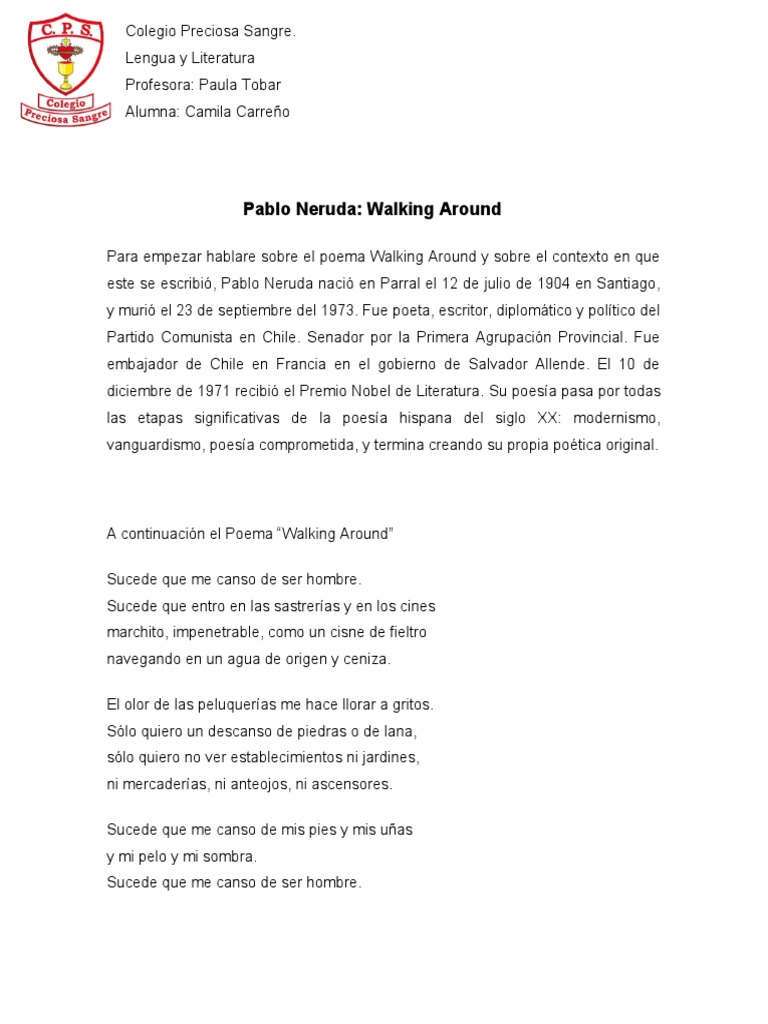 Análisis del poema "Walking Around" de Neruda | PDF | Poesía