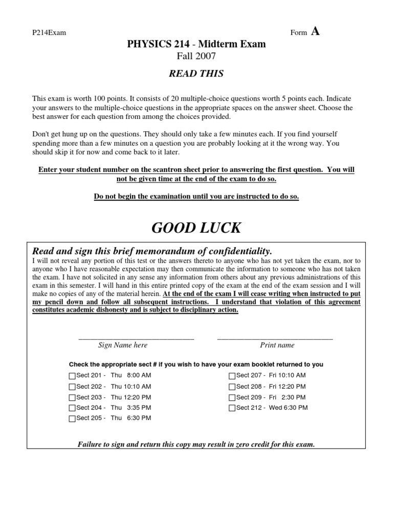 University Physics Exam Example p214SampleMT1 | PDF | Wavelength ...