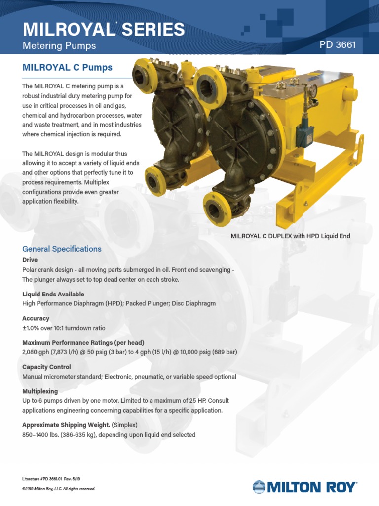 Milroyal C Pumps Datasheet | PDF | Pump | Valve