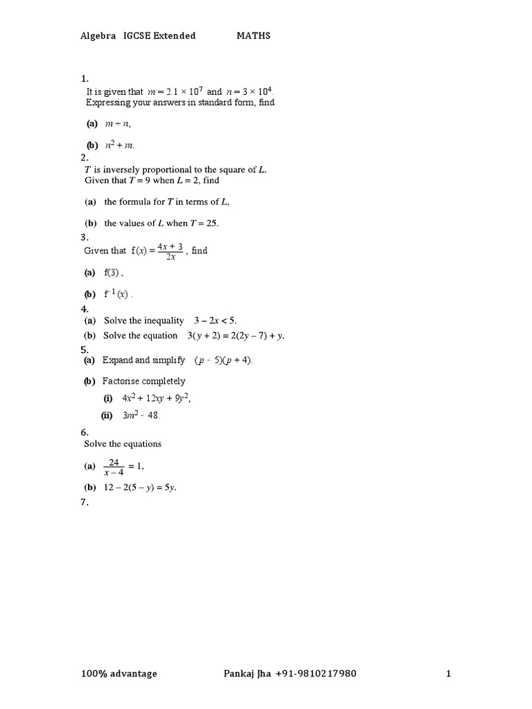 Algebra Igcse Extended Maths | PDF | Speed | Teaching Mathematics