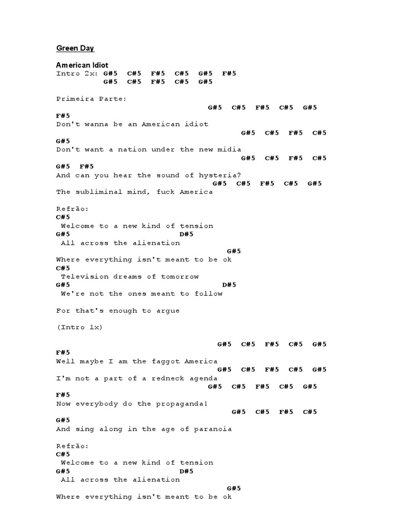 American Idiot Song Lyrics and Chords | PDF