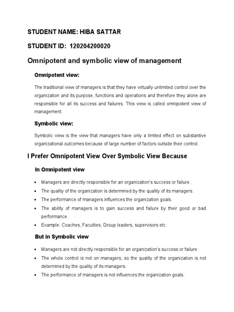 Omnipotent and Symbolic View of Management | PDF