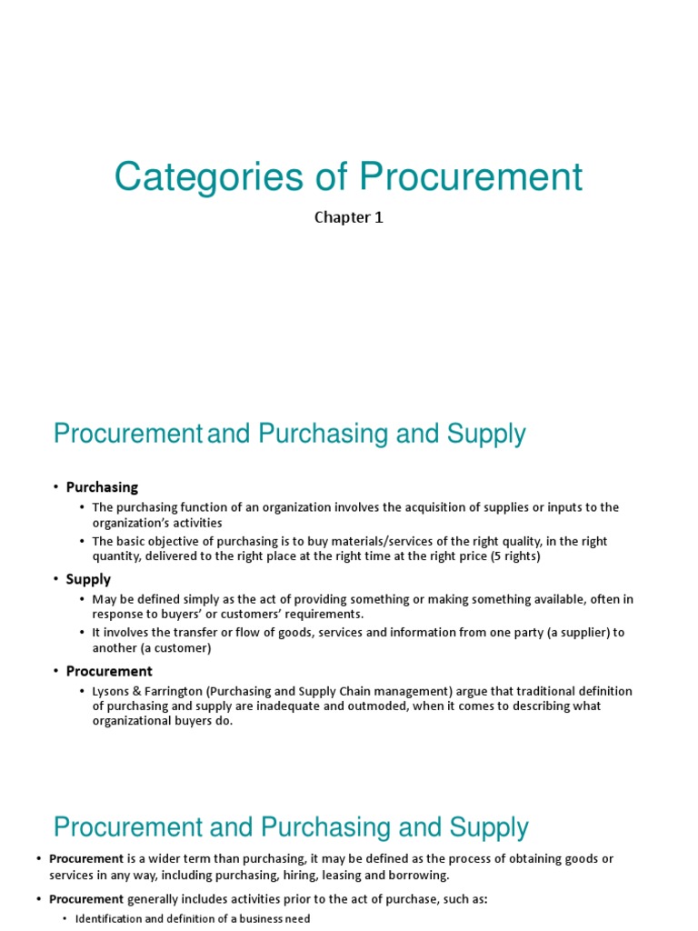 Chapter 1 - Categories of Procurement | Download Free PDF | Procurement ...