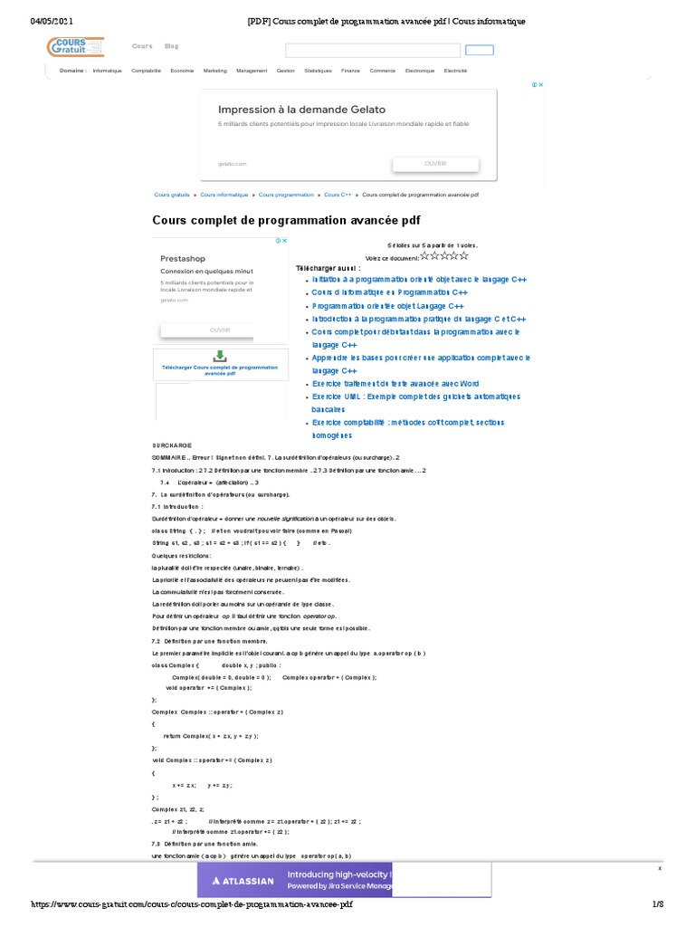 (PDF) Cours Complet de Programmation Avancée PDF - Cours Informatique | PDF | Classe ...