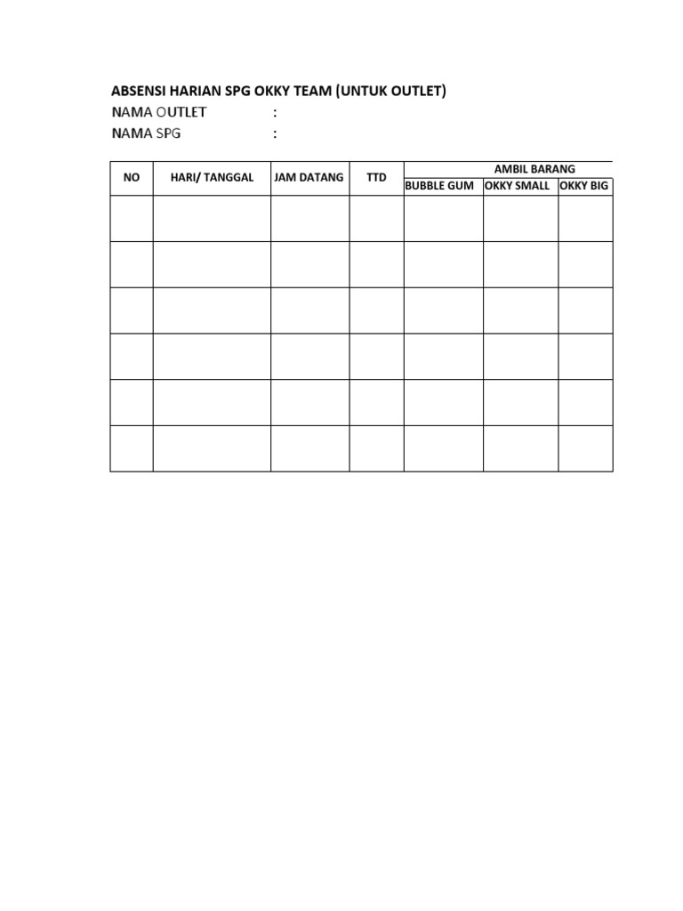 Format Harian Absen Spg-1 | PDF