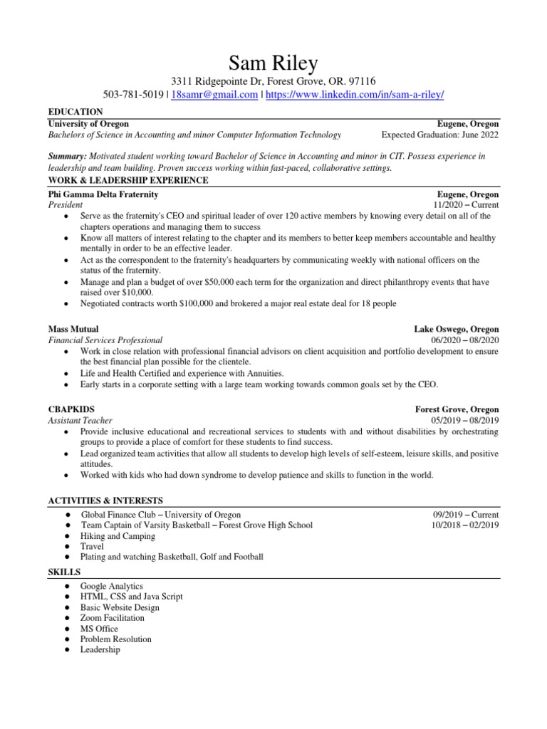 Sam Riley Resume New | PDF | Human Nature | Business