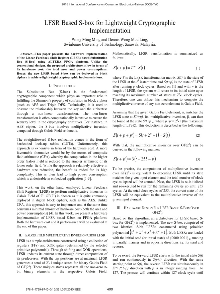 LFSR Based S-Box For Lightweight Cryptographic Implementation | PDF | Applied Mathematics ...