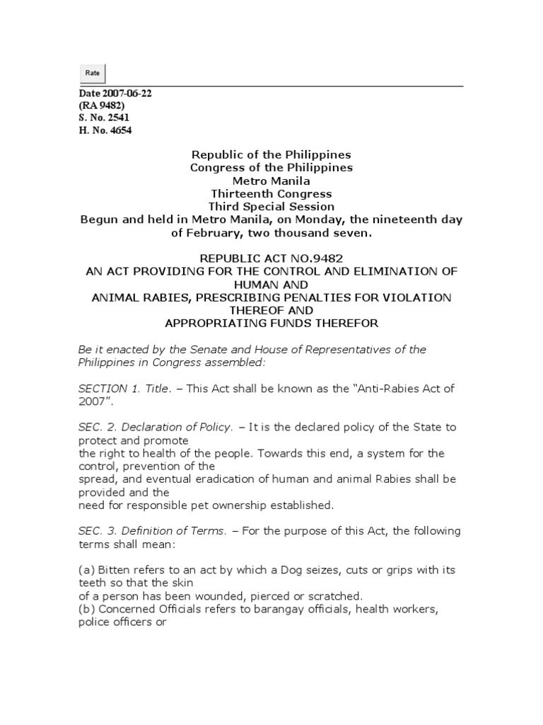 Anti-Rabies Act | PDF | Rabies | Animals And Humans