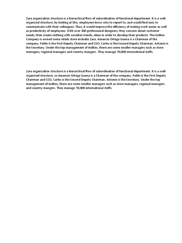 Zara Organization Structure Is A Hierarchical Flow of Subordination of ...