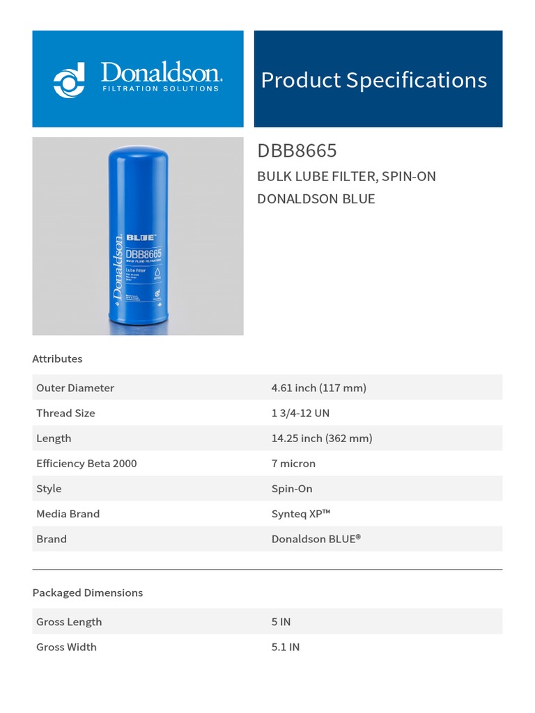 Donaldson DBB8665 Filter Element | PDF