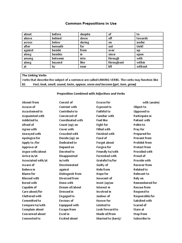 Common Prepositions in Use | PDF | Verb