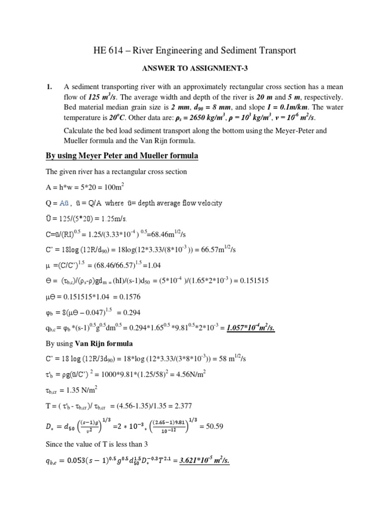 River Engineering and Sediment Transport Solved Probelem | PDF | Physical Sciences | Applied And ...