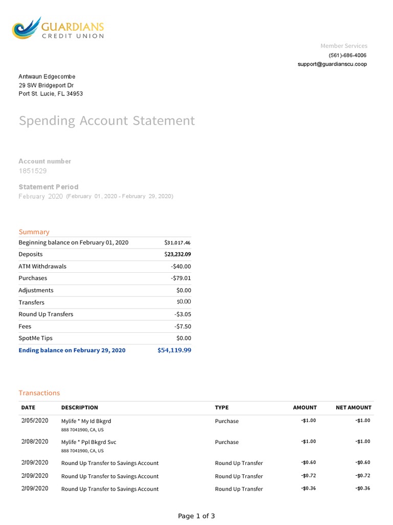 Chime Spending Account Statement Summary | PDF | Savings Account | Money