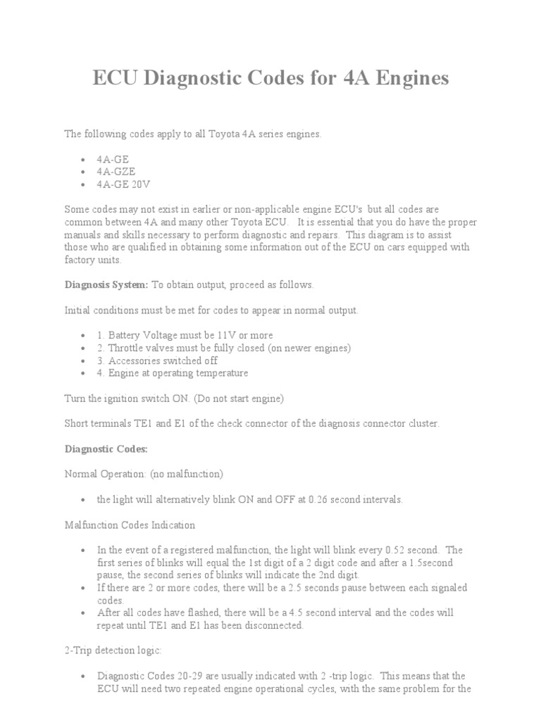 ECU Diagnostic Codes For 4A Engines | PDF | Systems Engineering ...