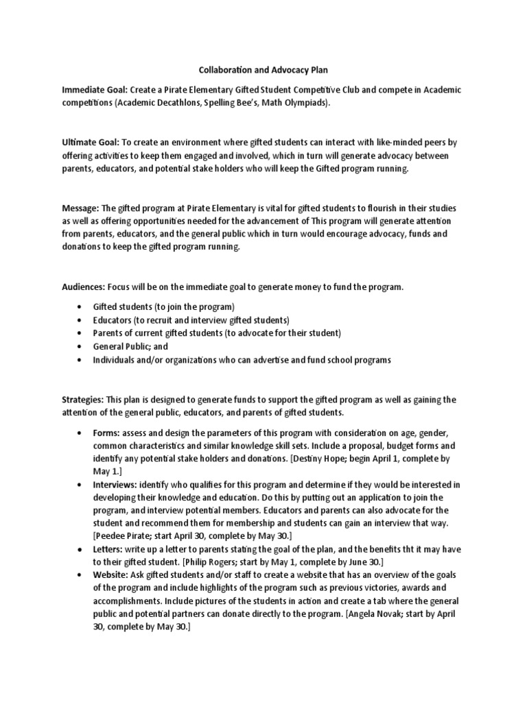 Collaboration and Advocacy Plan | PDF | Gifted Education | Human Nature