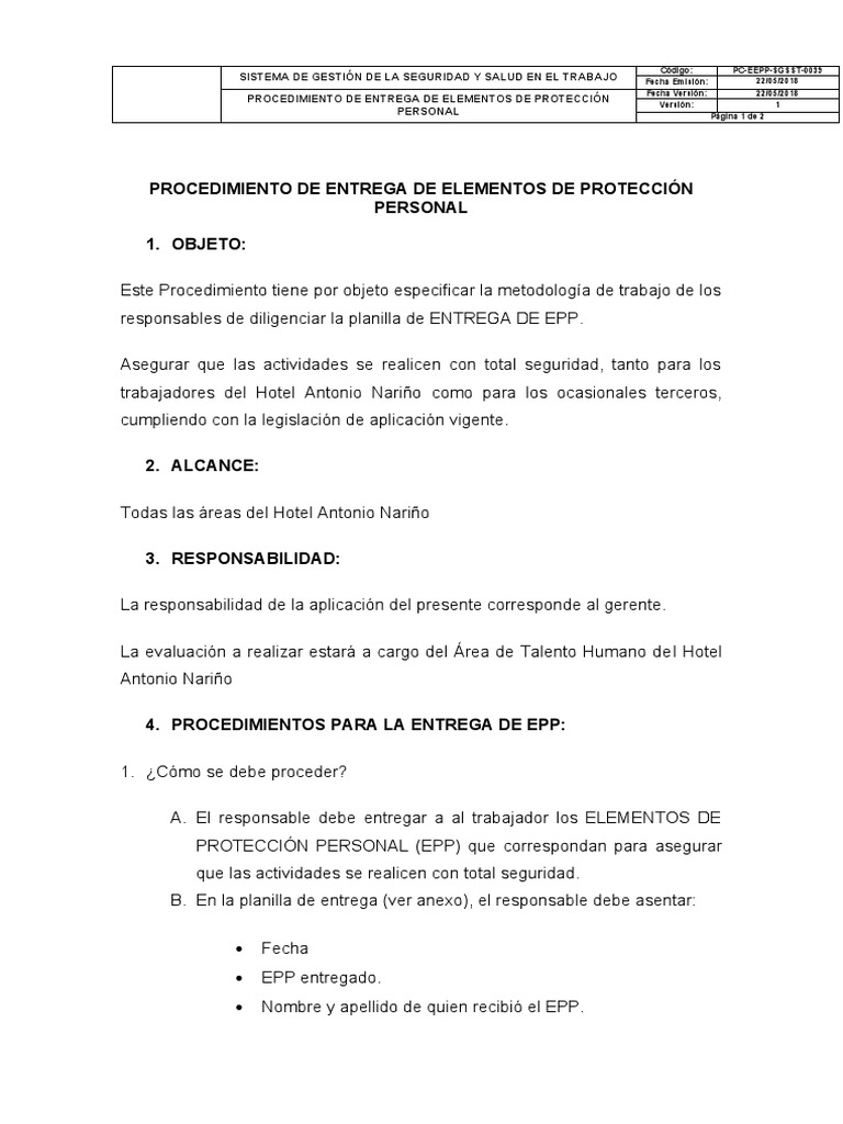 032 PC Eepp Procedimiento Entrega Epp | PDF | Seguridad | Business