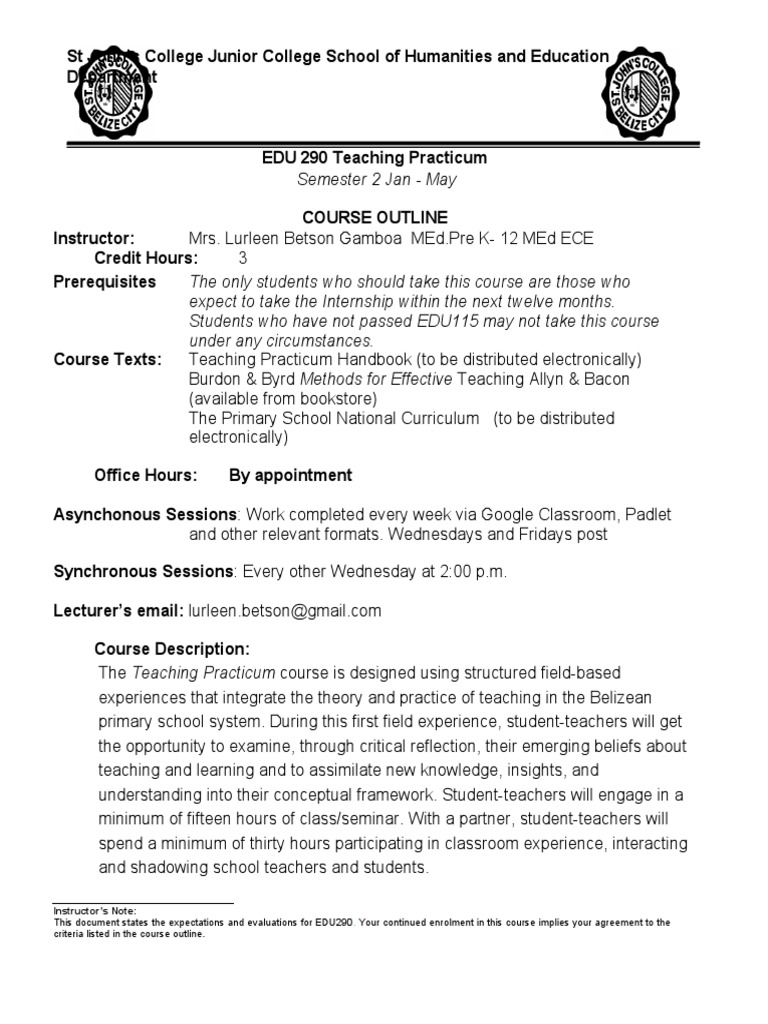 Edu290 Teaching Practicum Outline I Chavarria 2019-2020 Edited 2020 ...
