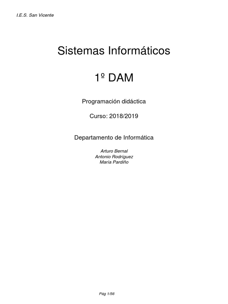 Programación IESSV 2018-19 1º DAM - Sistemas Informáticos | PDF | Red de computadoras | Archivo ...