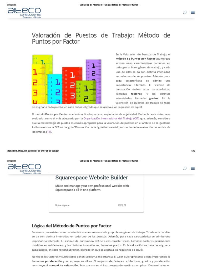 Valoración De Puestos De Trabajo Método De Puntos Por Factor Pdf 4374