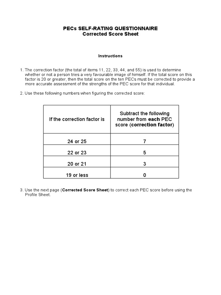 PECs Self-Rating Score Correction Guide | PDF | Psychology | Human Nature