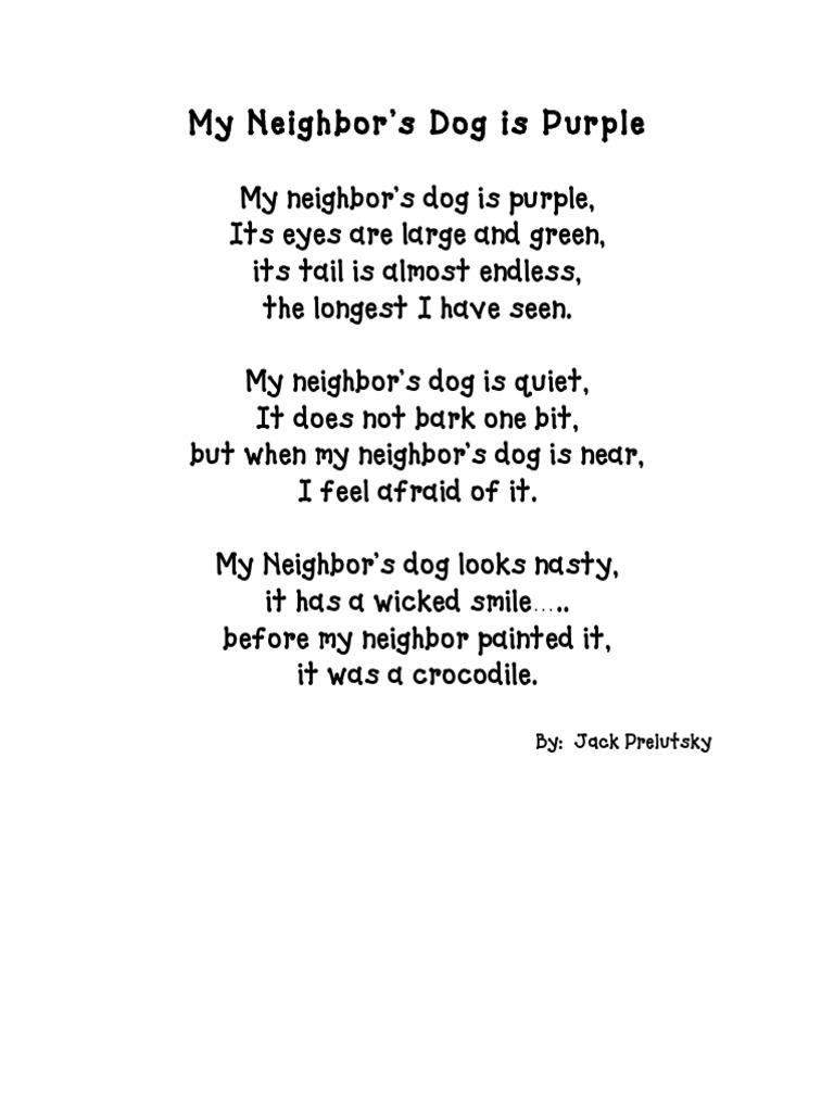 My Neighbor's Dog is Purple Poem | PDF