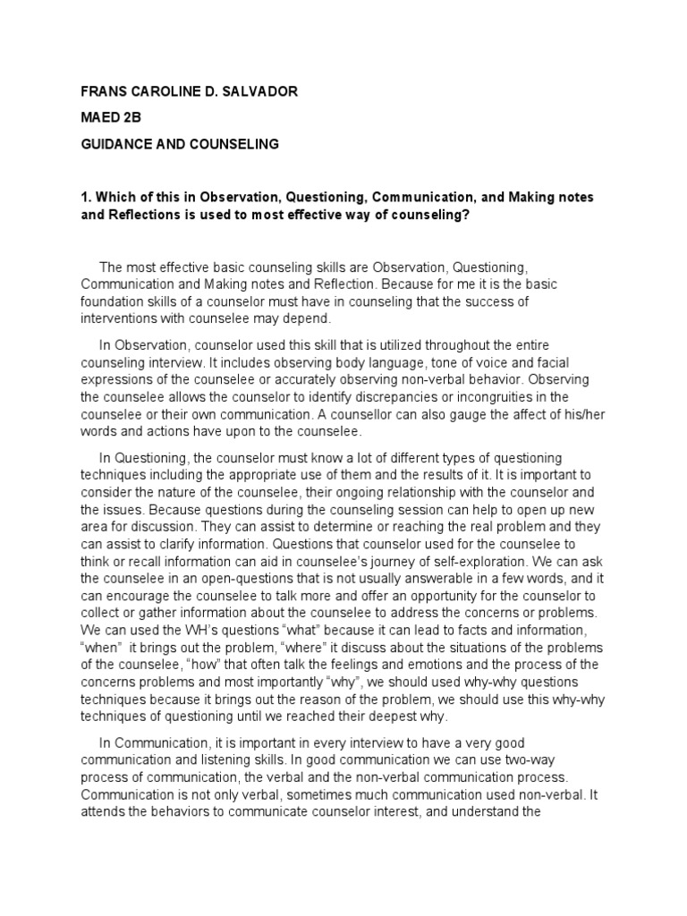 Essential Skills in Counseling | PDF | School Counselor | Nonverbal ...