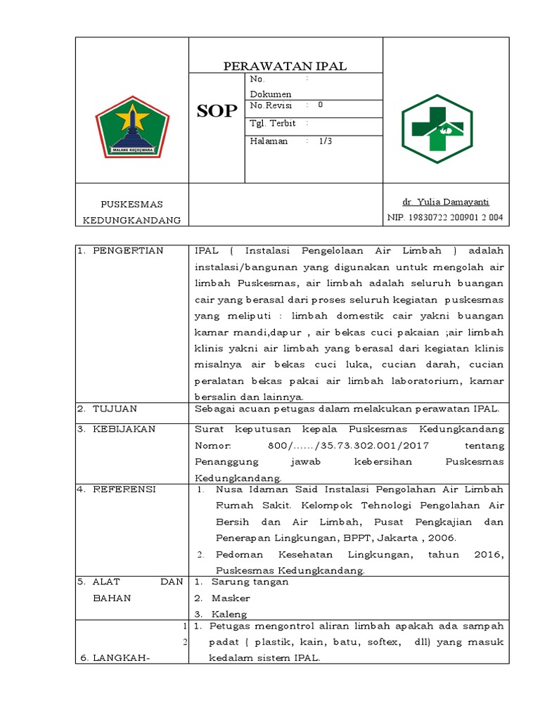 SOP Perawatan IPAL Puskesmas | PDF | Kesehatan Holistik