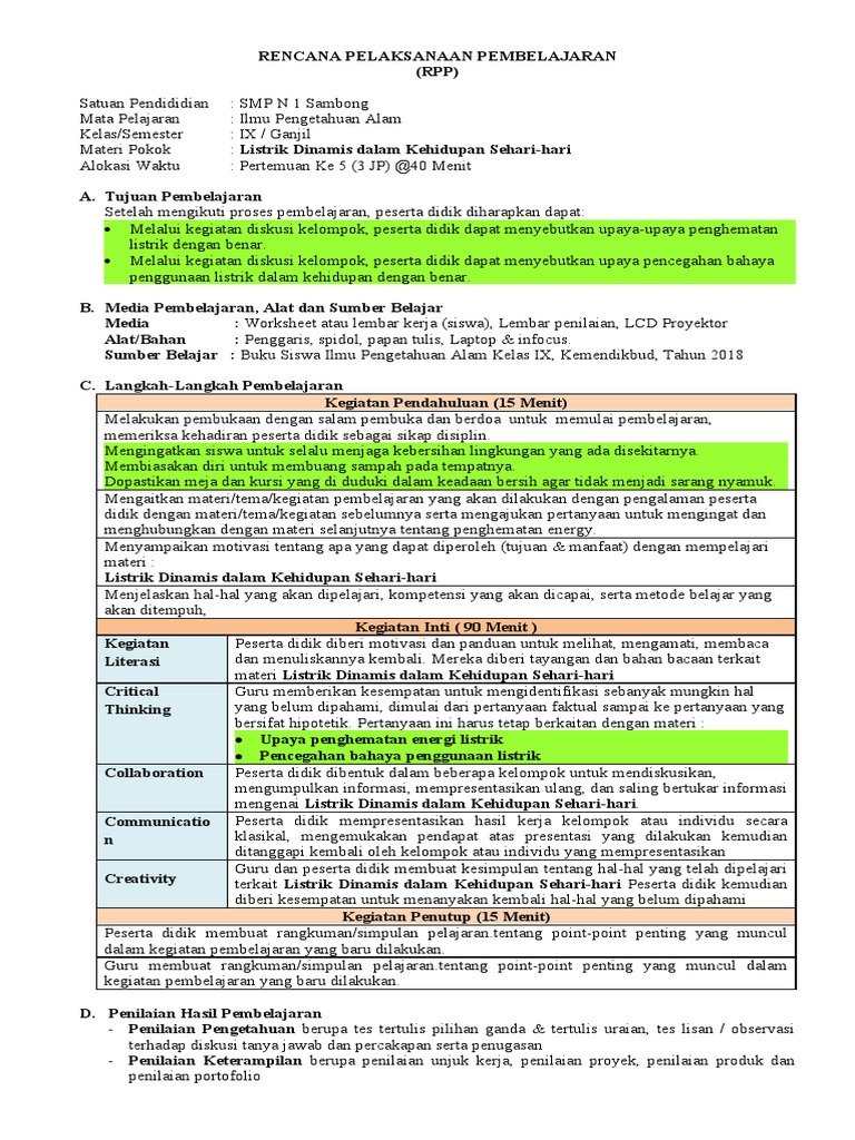 RPP Ipa Kelas 9 Adiwiyata | PDF