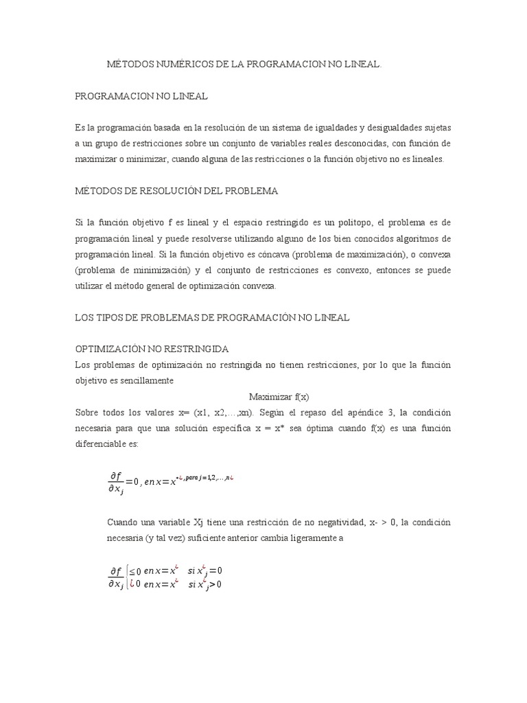 Métodos de Programación No Lineal | PDF | Programacion no lineal ...