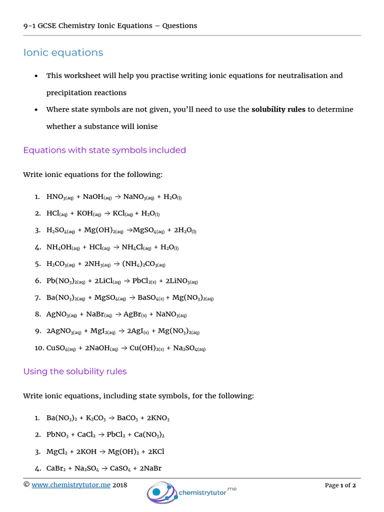 Writing Ionic Equations QP | PDF