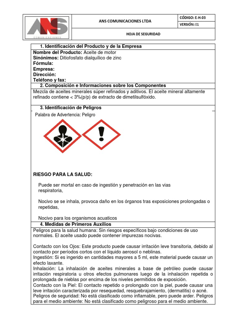 Aceite de Motor MSDS | PDF | Petróleo | Agua