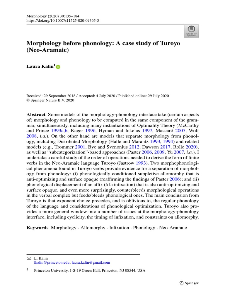 Morphology Before Phonology - A Case Study of Turoyo (Neo-Aramaic ...