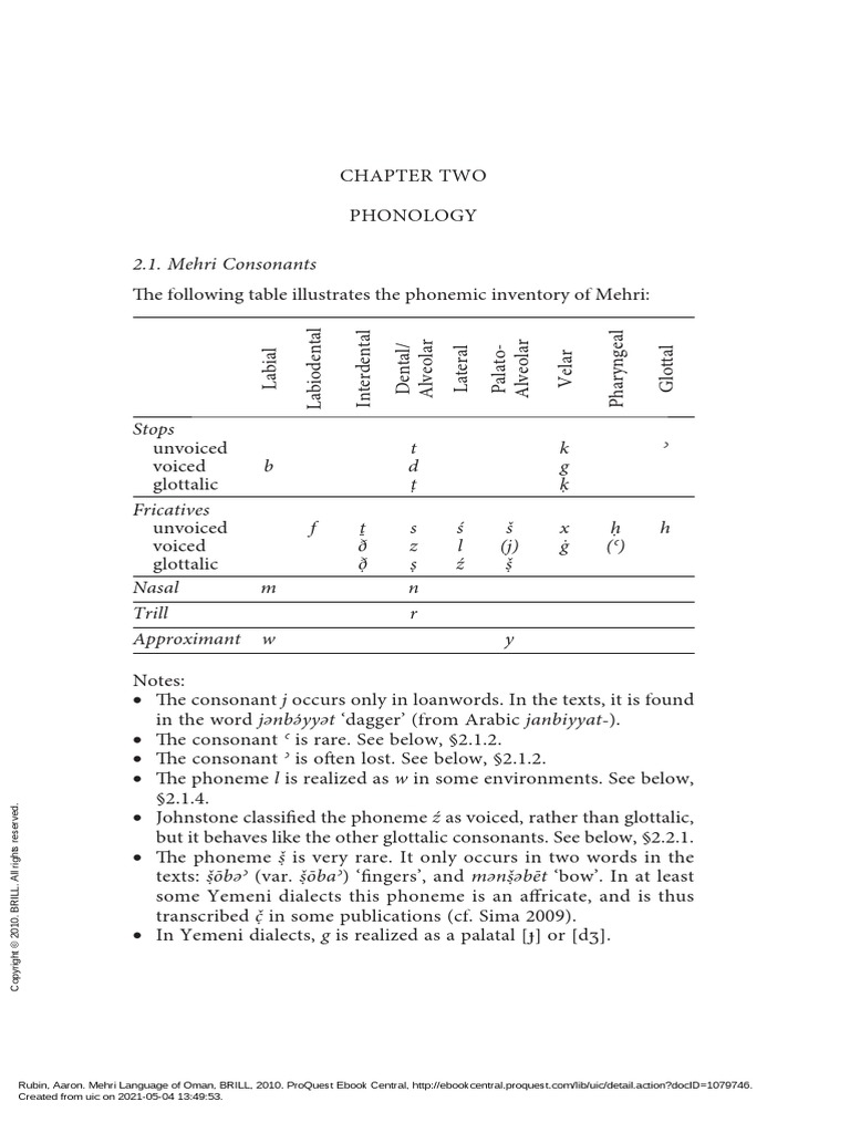 Mehri Consonants | PDF | Consonant | Languages