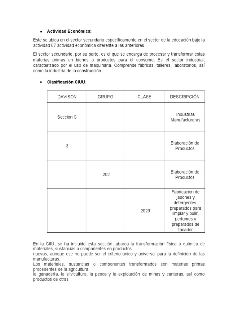 Actividad Económica Y Codigo Ciiu Pdf Economias Agricultura